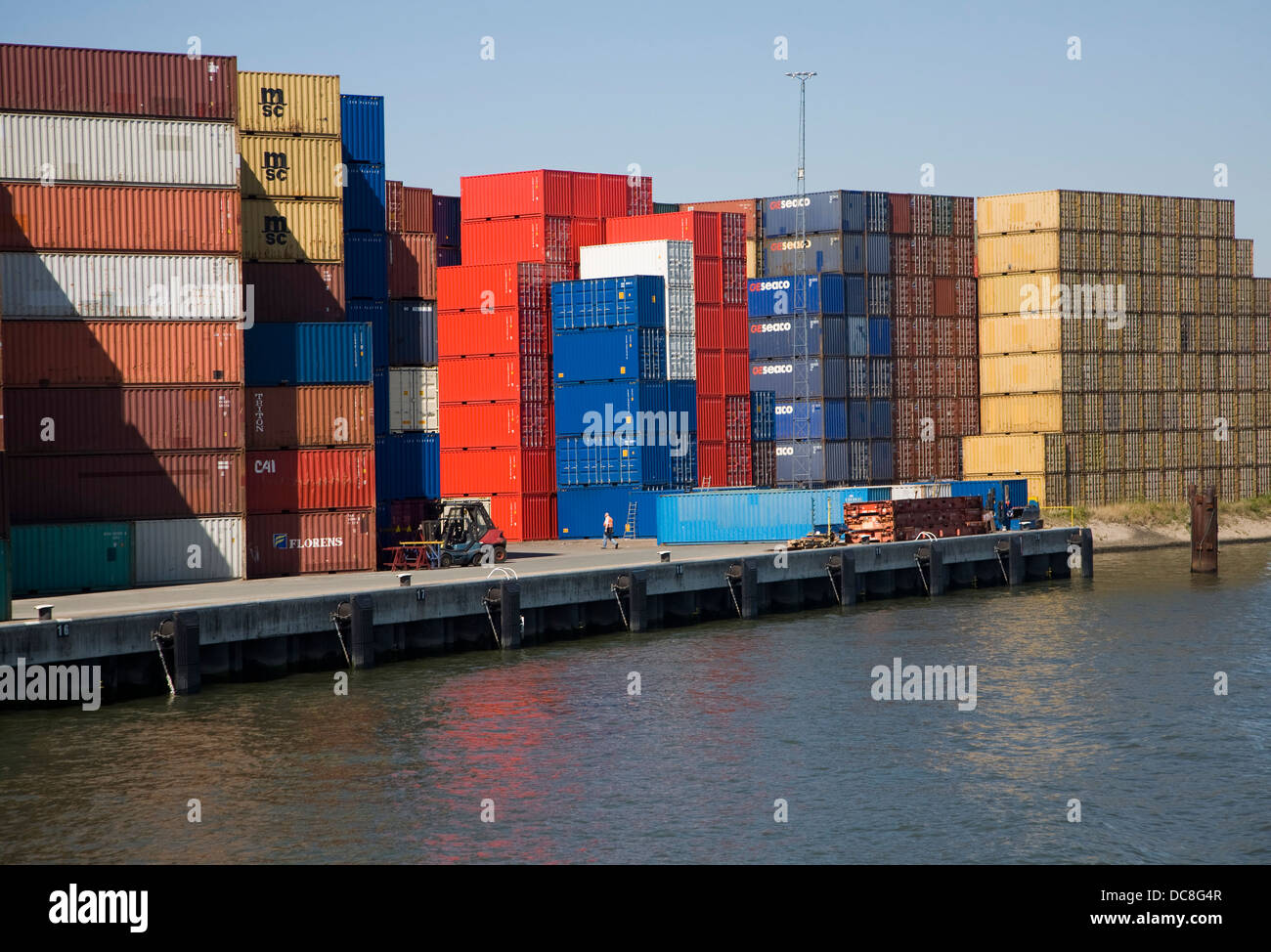 Containers stacked quayside Port of Rotterdam, Netherlands Stock Photo ...