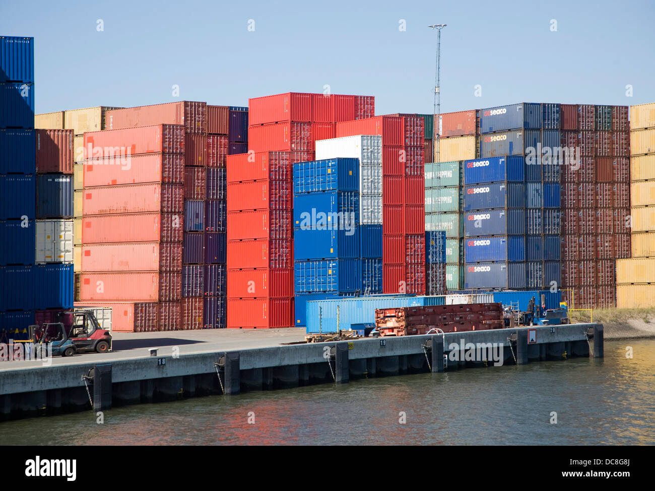 Containers stacked quayside Port of Rotterdam, Netherlands Stock Photo ...