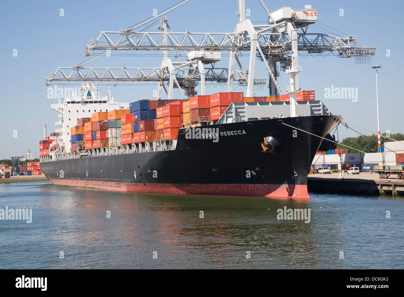 Santa Rebecca container ship Port of Rotterdam, Netherlands Stock Photo ...