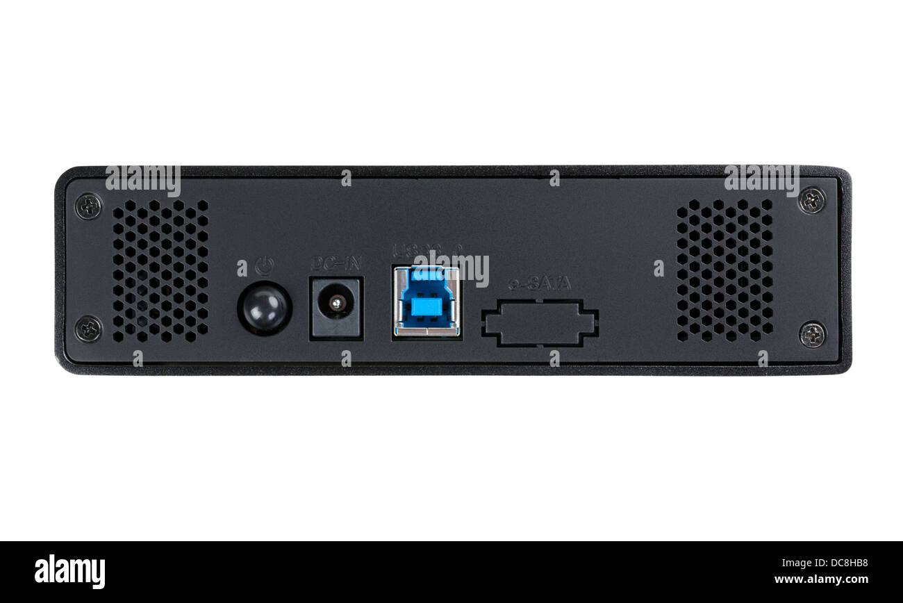 Rear of the media player with built USB 3.0. Isolate on white Stock ...