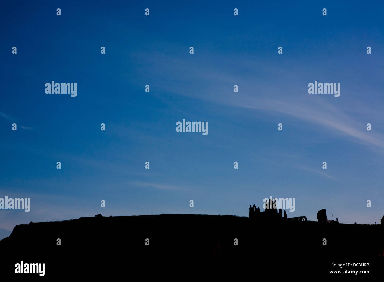 Silhouette of Whitby Abbey, Yorkshire, England. The abbey has been ...