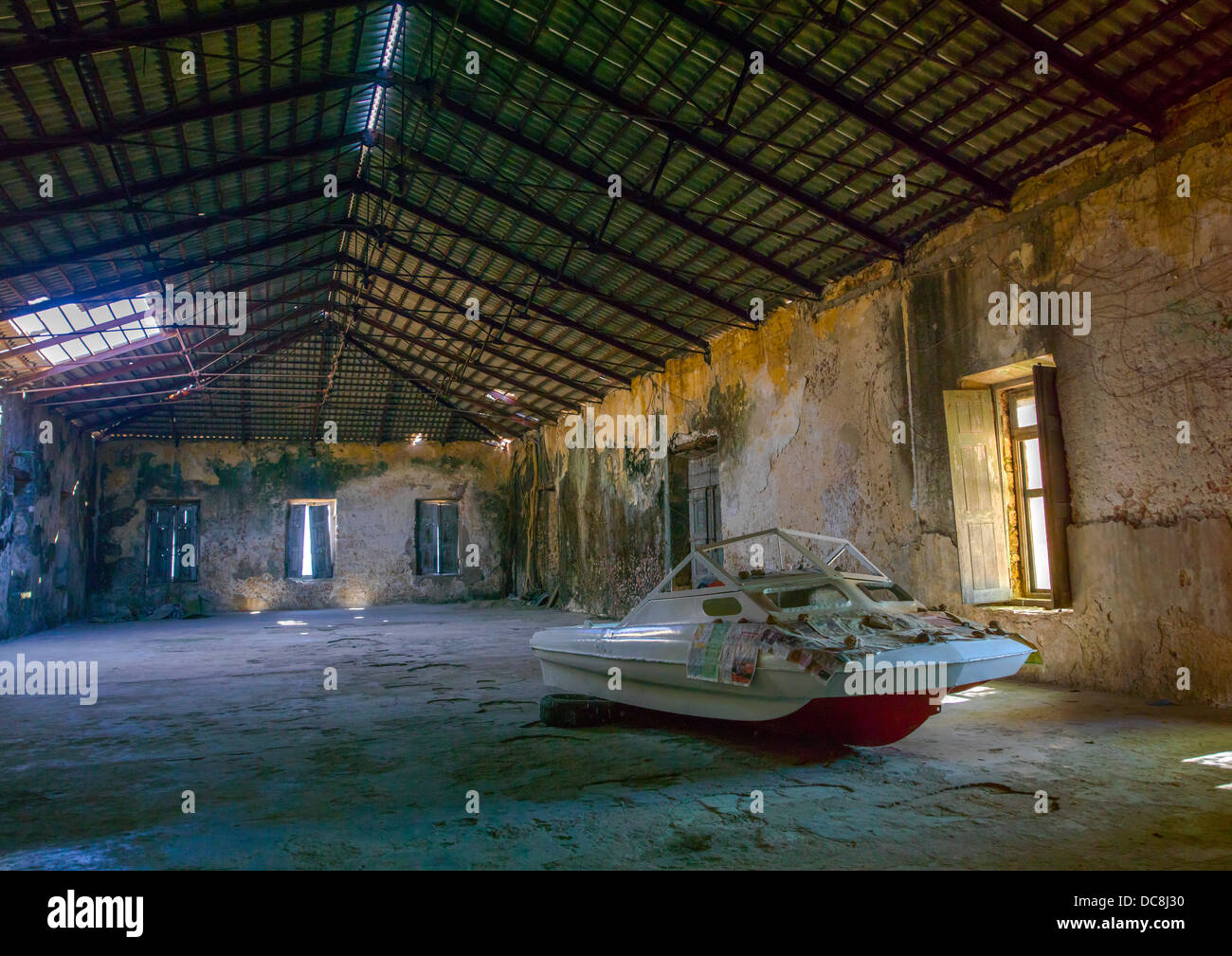 Boat Inside An Old Portuguese Colonial Building, Island Of Mozambique ...