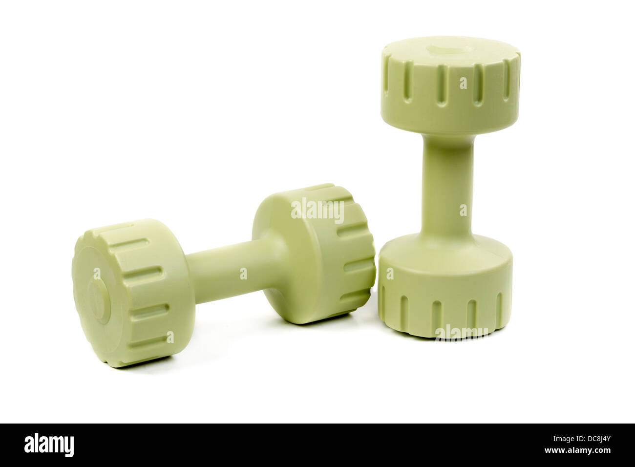 Two green dumbbell isolated on white Stock Photo - Alamy