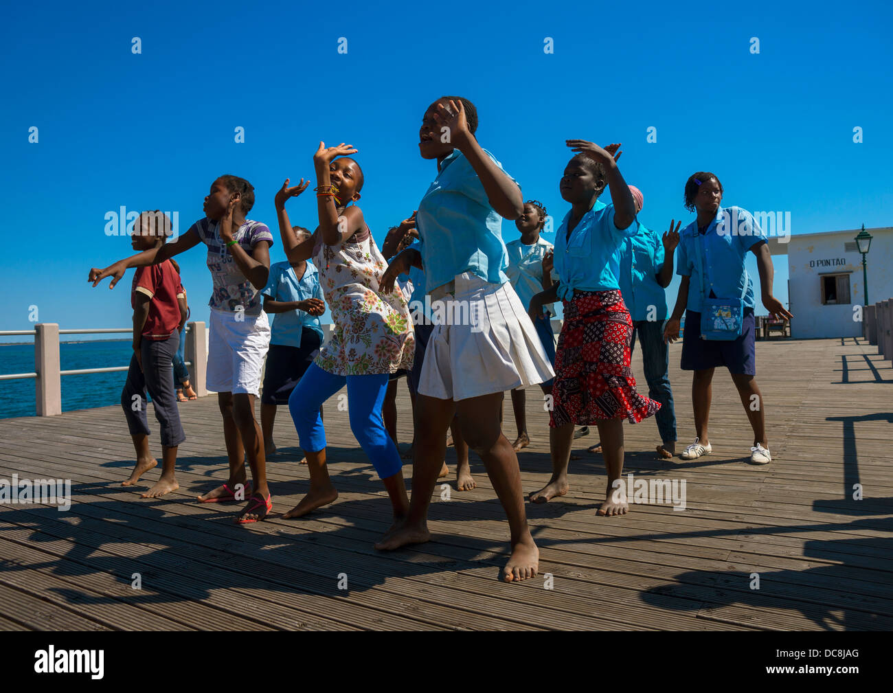 Girls Dancing On A Deck, Island Of Mozambique, Mozambique Stock Photo ...