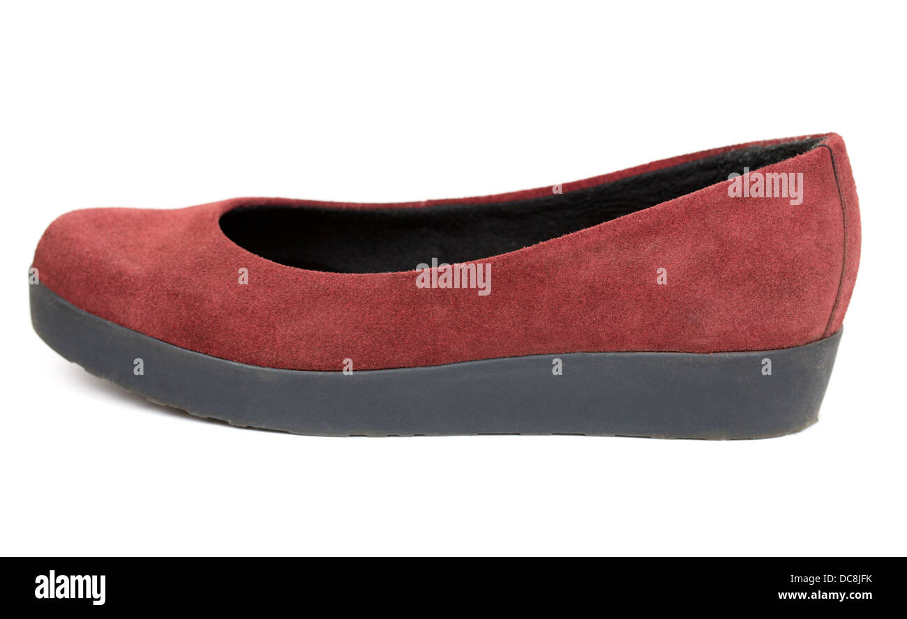 One red female shoe isolated on white background Stock Photo - Alamy