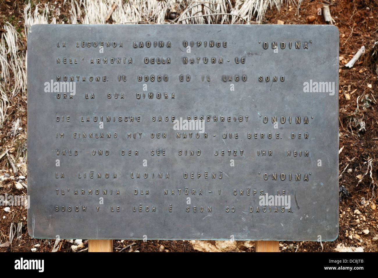 Granite slab with the story of the nymph Ondine, Lake Carezza, Tyrol ...