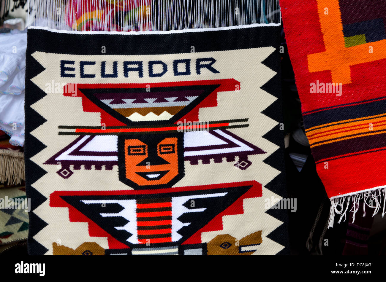 Ecuador, Quito area. Otavalo Handicraft Market. Wool textile blanket ...