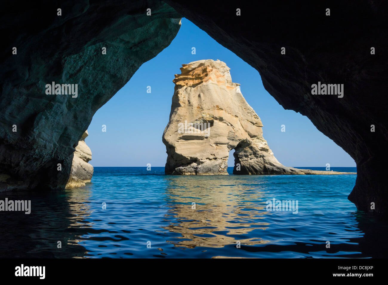 An interesting rock formation in the sea viewed from the inside of a ...