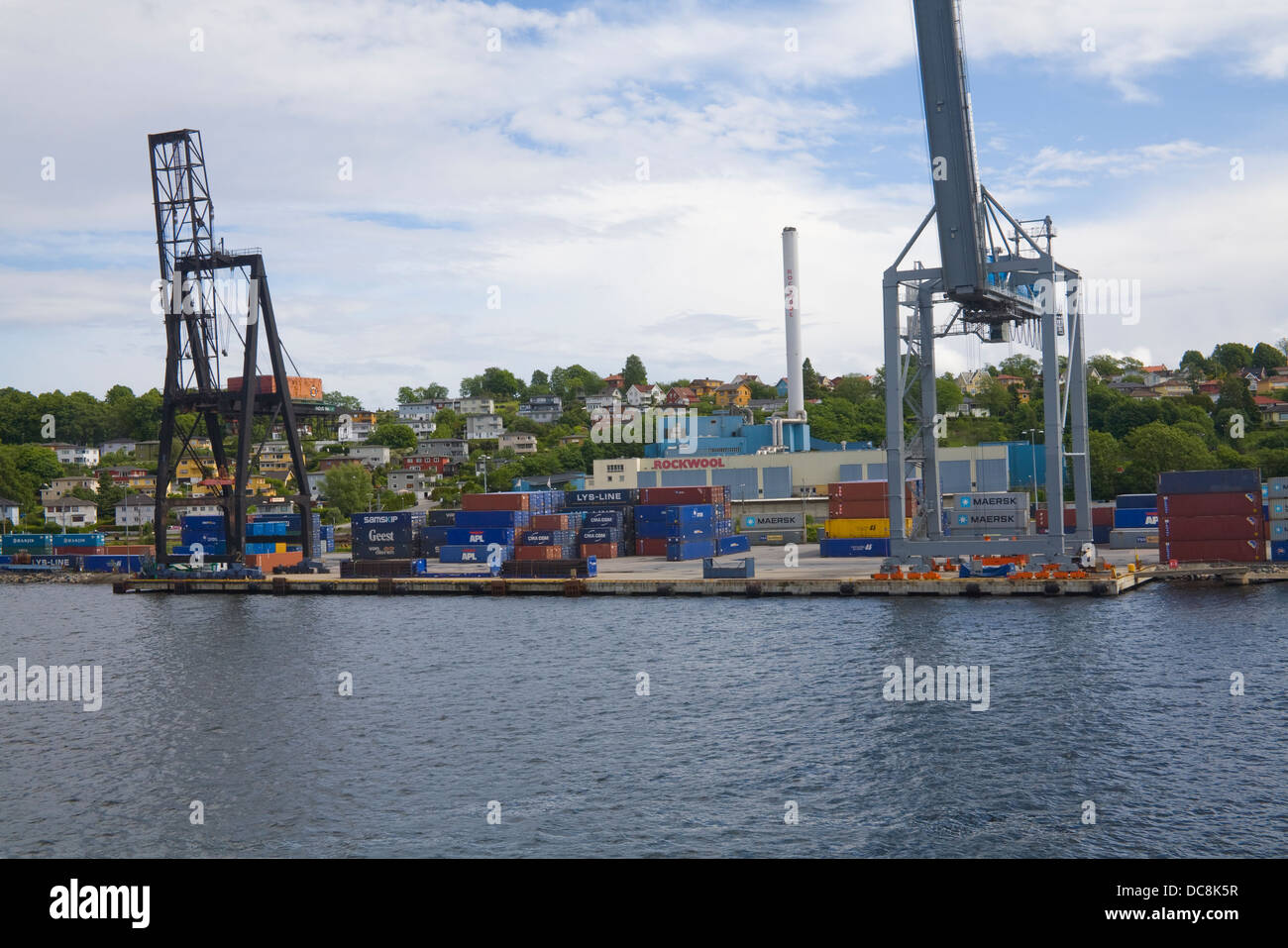 Moss Ostfold Norway Europe Containers piled on harbour front of coastal ...
