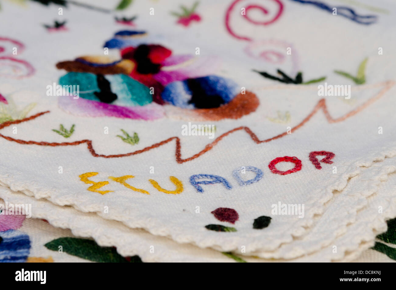 Ecuador, Quito area. Otavalo Market. Typical embroidery textile Stock ...