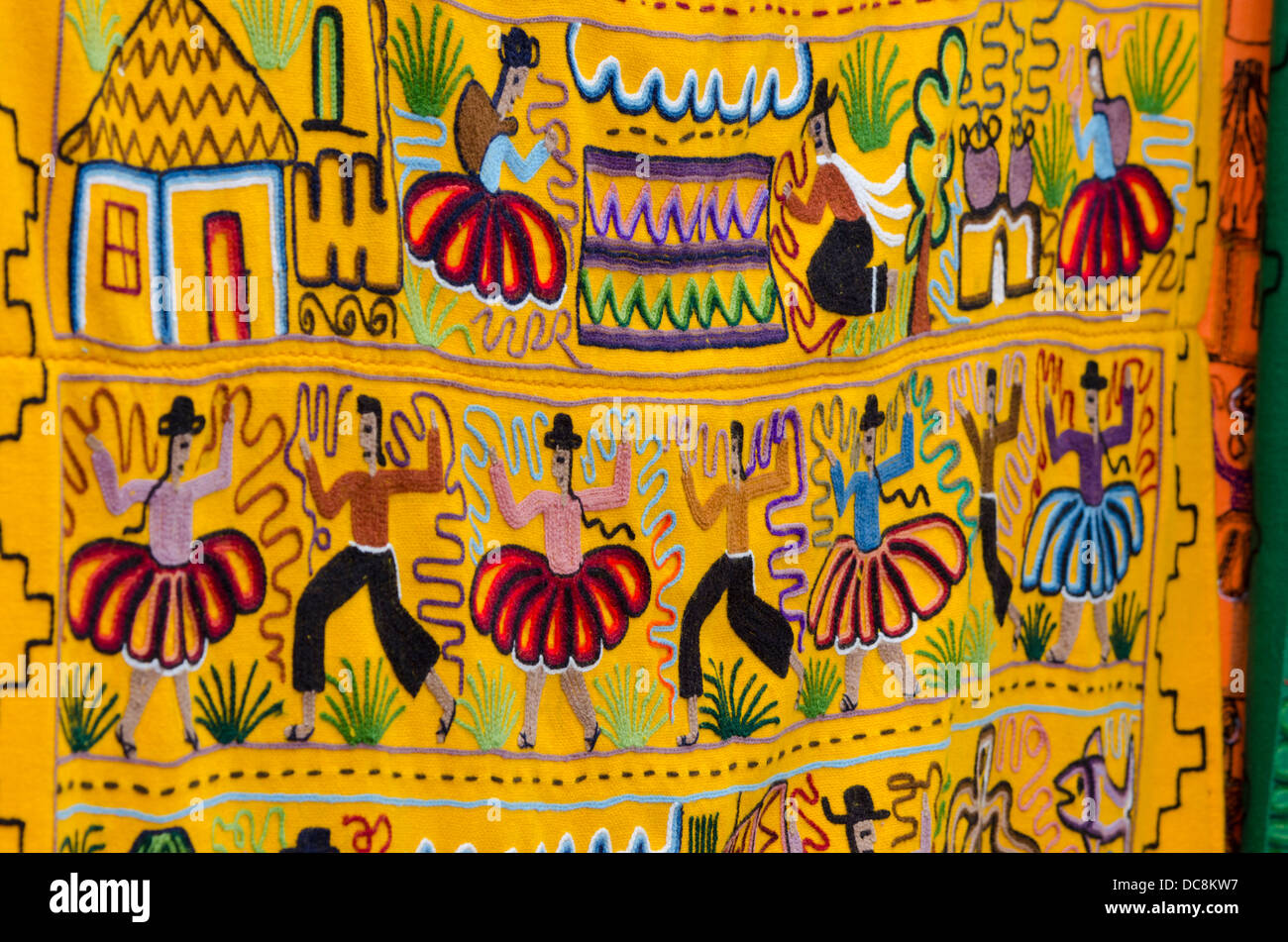 Ecuador, Quito area, Otavalo Handicraft Market. Traditional embroidery ...