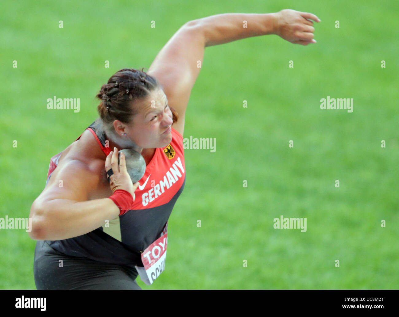 Moscow, Russia. 12th Aug, 2013. Christina Schwanitz of Germany competes ...