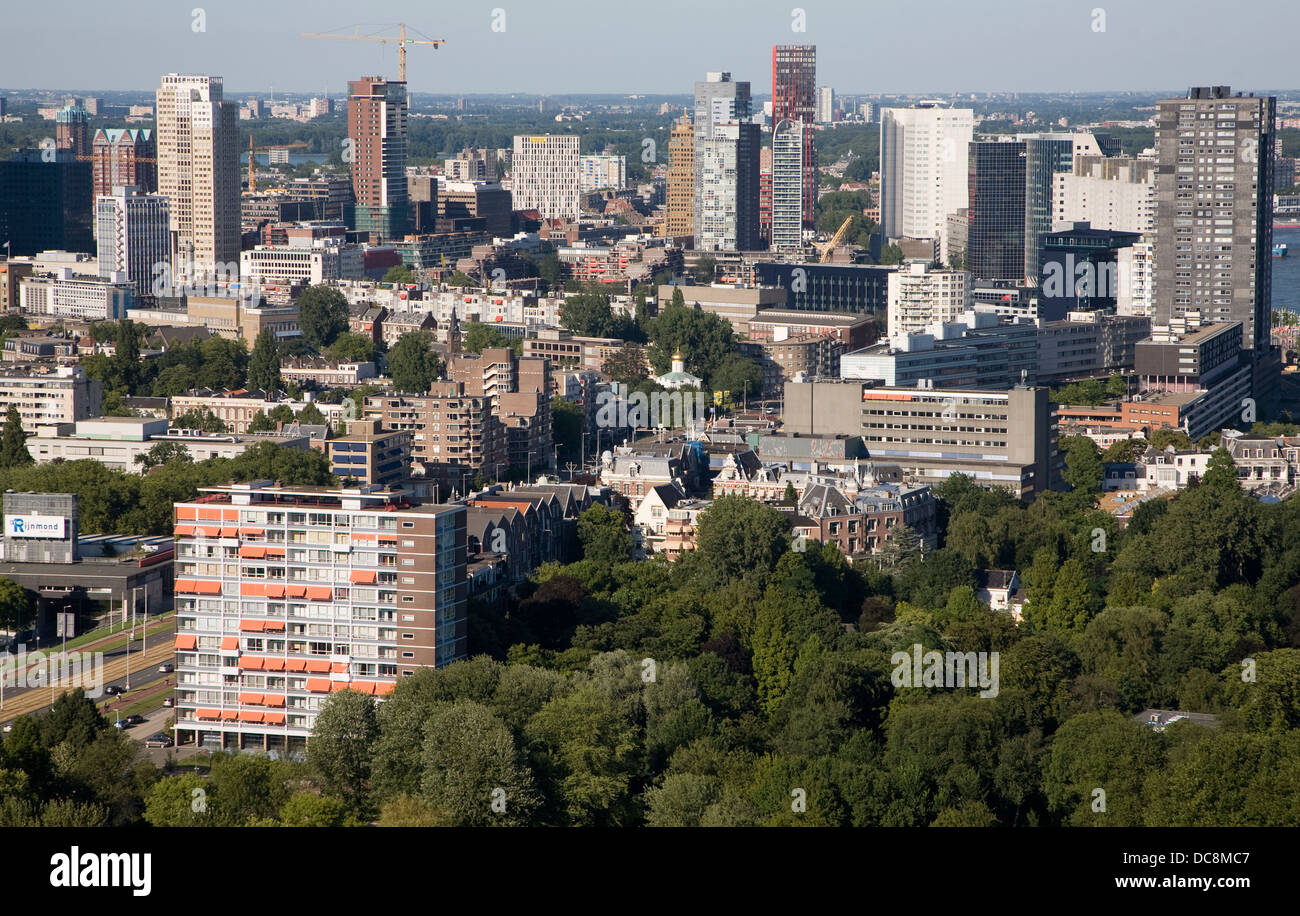City centre buildings oblique aerial view Rotterdam Netherlands Stock ...