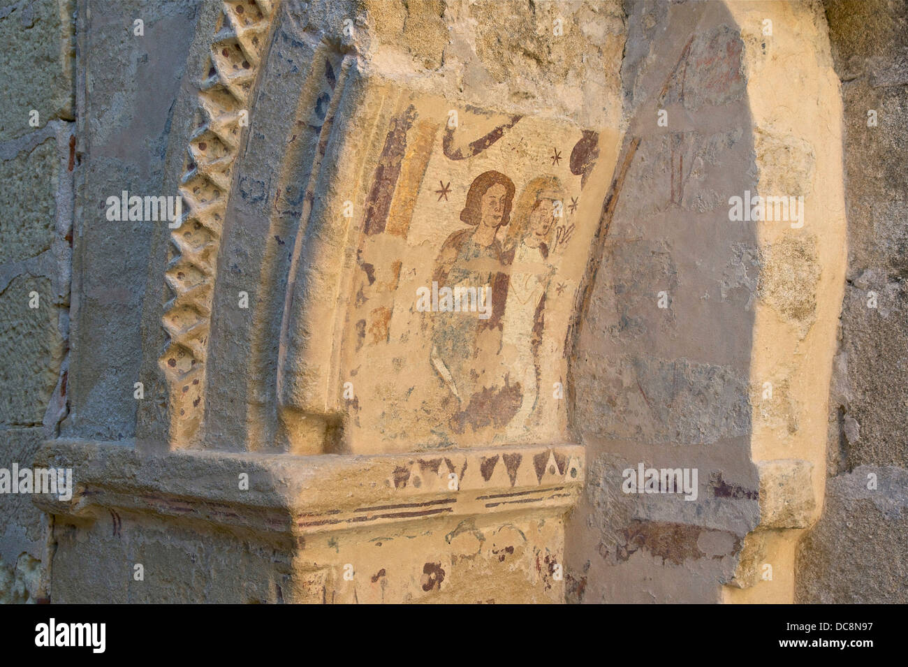 Detail of the polychrome fresco remains of a wall-niche tomb. Portrait ...