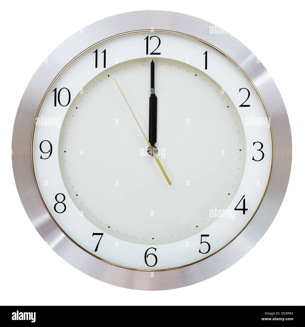 without five seconds twelve o clock on the dial round wall clock Stock ...