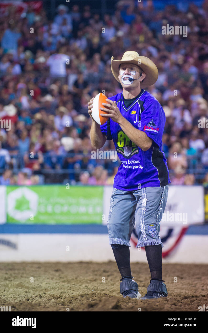Rodeo Clown perform in the Reno Rodeo a Professional Rodeo held in Reno ...
