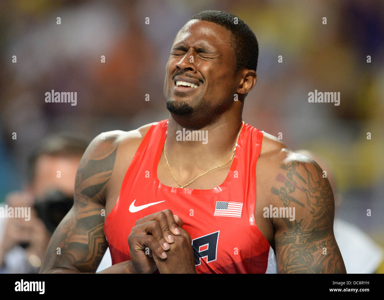 Moscow, Russia. 12th Aug, 2013. David Oliver of the US celebrates after ...