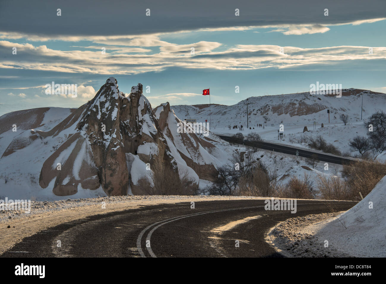 Snowy mountain road Stock Photo - Alamy
