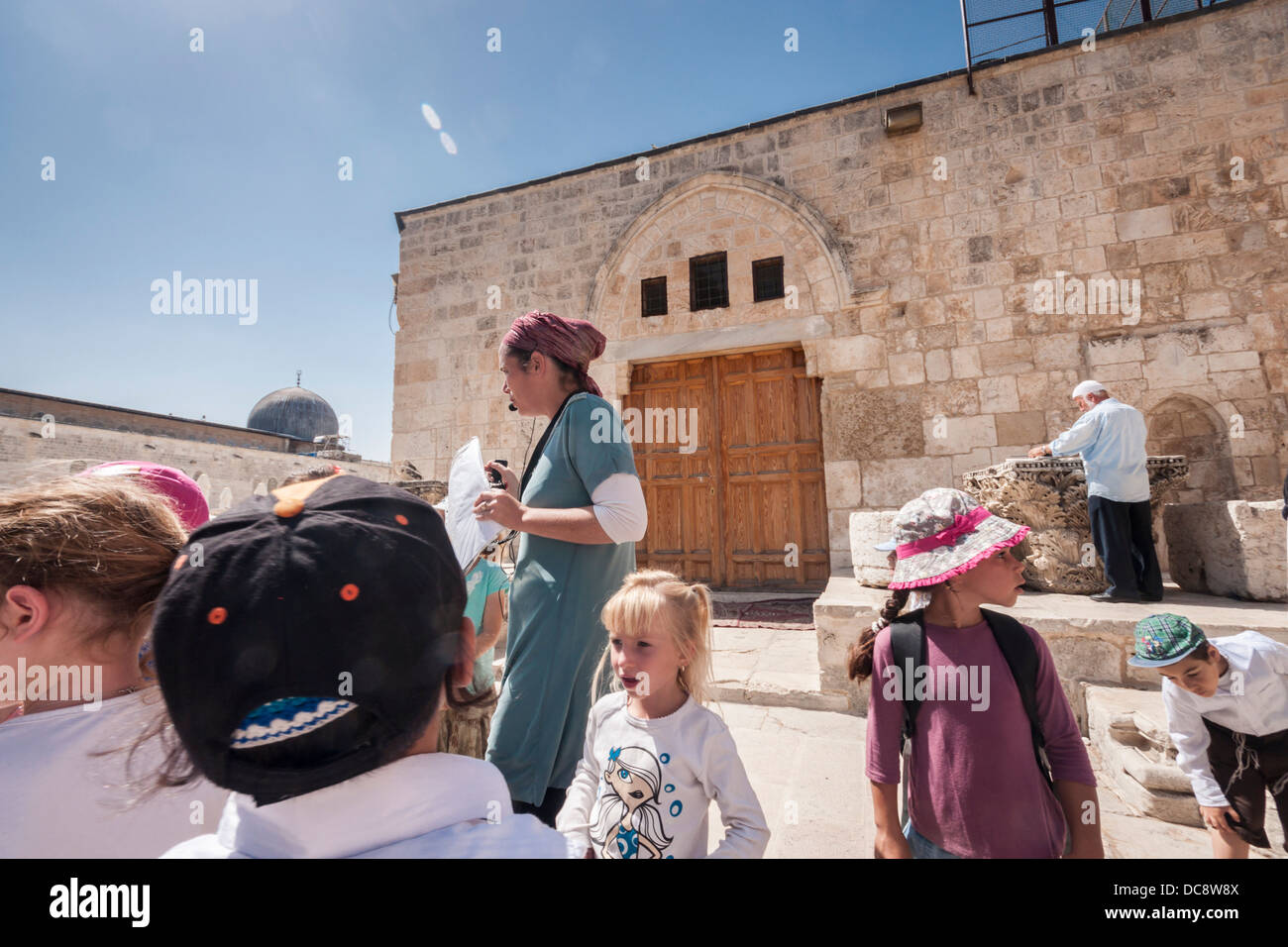 Jerusalem, Israel. A group of children in a tour of the Temple mount ...