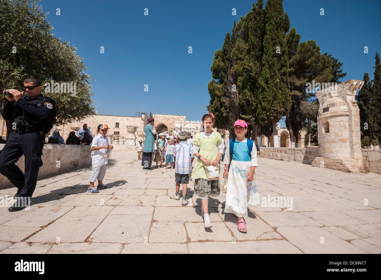Temple Mount, Jerusalem, Israel. A Policeman guards and observes Jewish ...