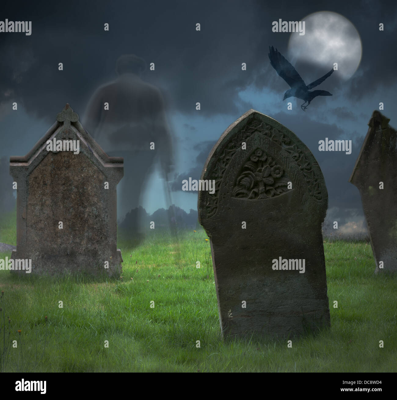 Spooky halloween night foggy cemetery hi-res stock photography and ...