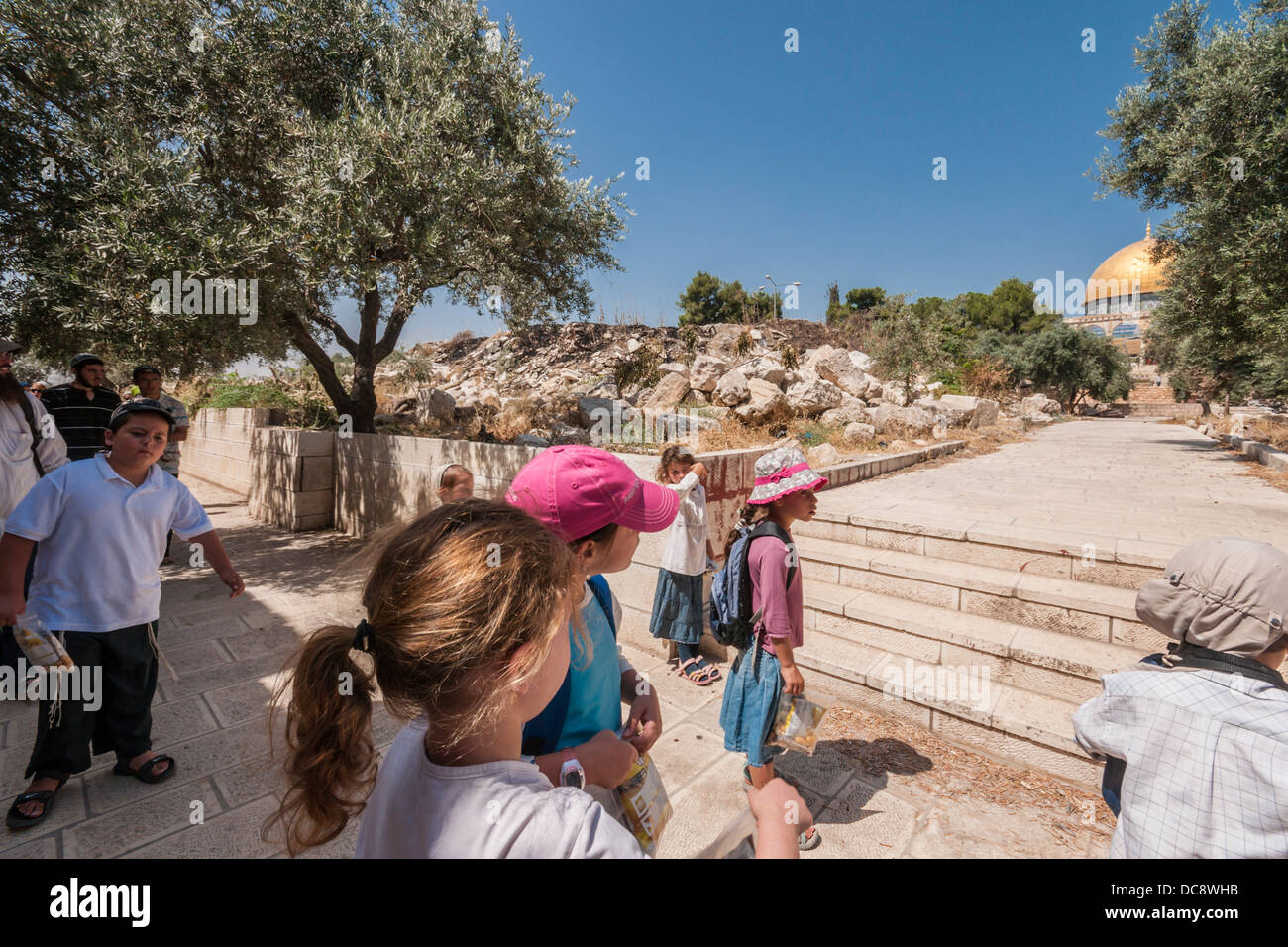 Jerusalem, Israel. A group of Jewish children in an organized tour of ...