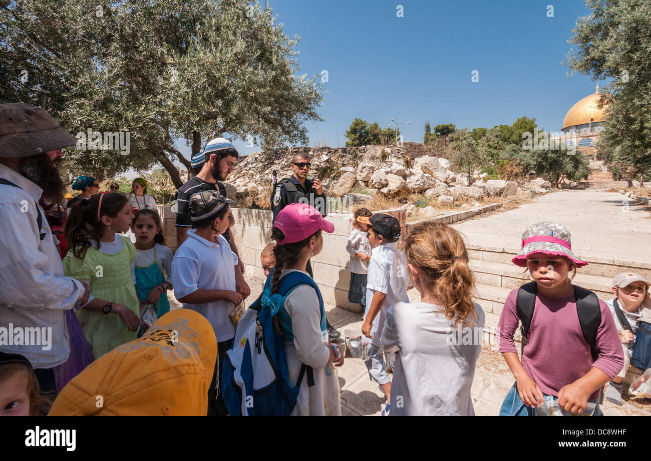 Jerusalem, Israel. A group of Jewish children in an organized tour of ...