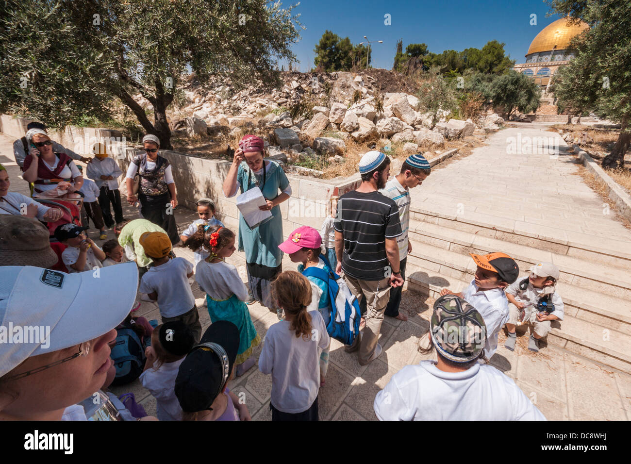 Jerusalem, Israel. A group of Jewish children in an organized tour of ...