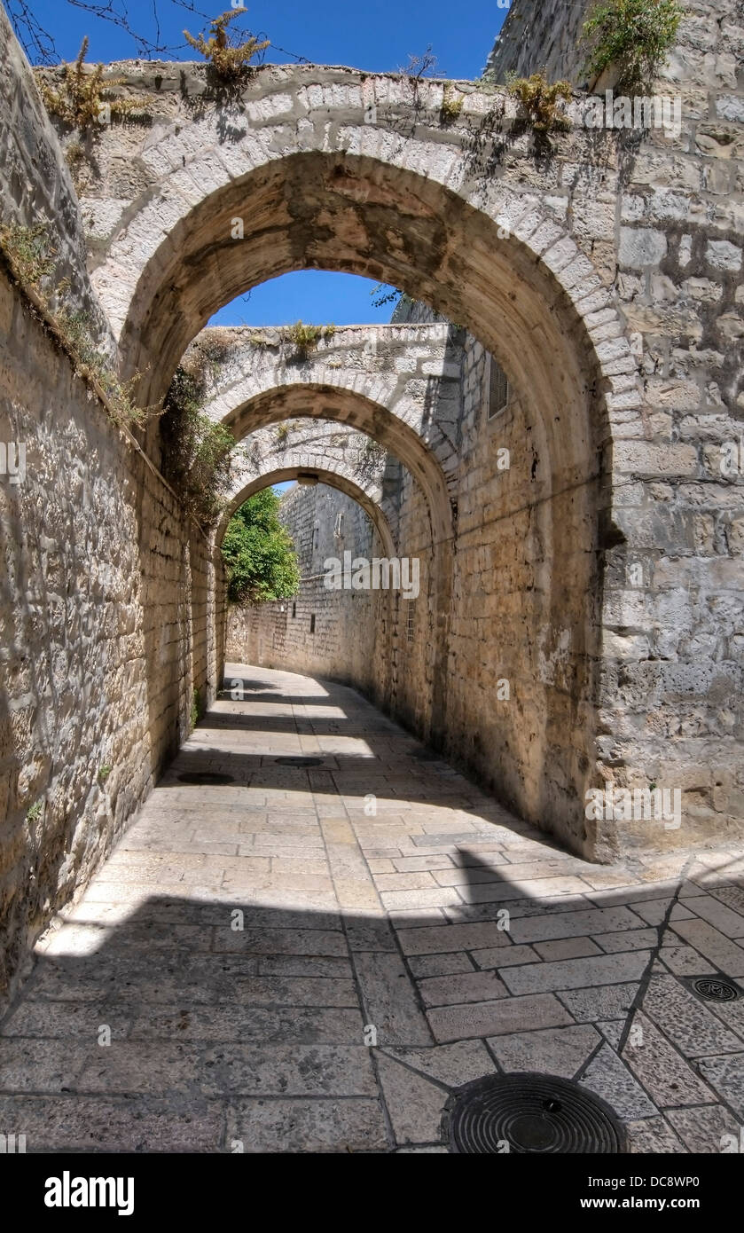 Jewish Quarter, Jerusalem, Israel; Stone Archway In Walled City Stock ...