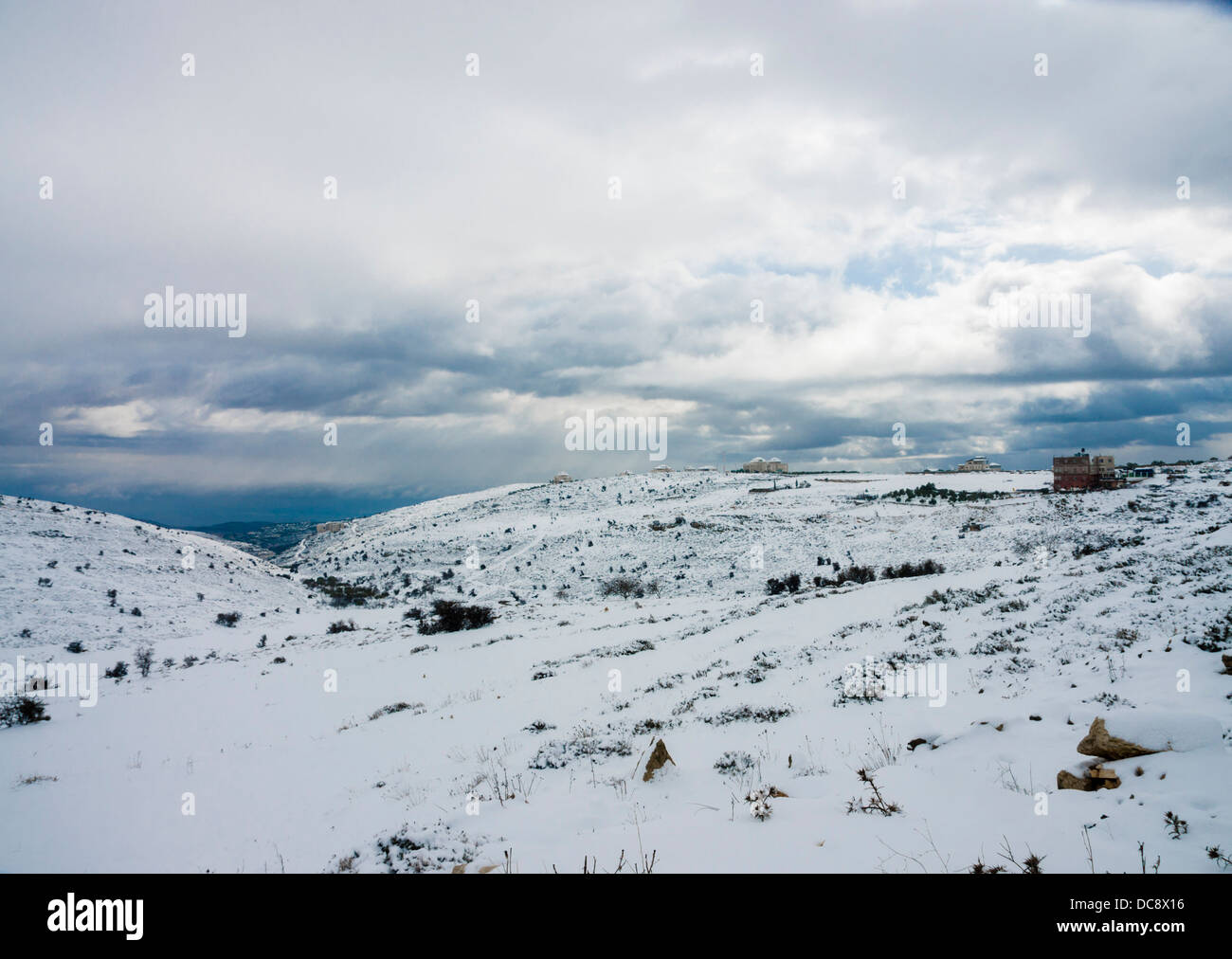 Israel (West Bank/Judea and Samarea). Palestinian villas in a snow ...