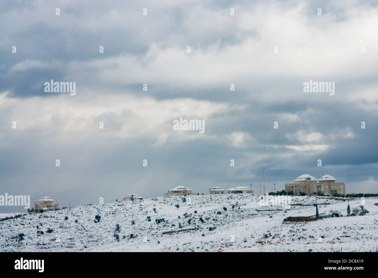 Israel (West Bank/Judea and Samarea). Palestinian villas in a snow ...