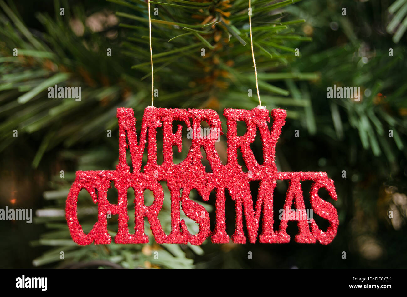 Merry Christmas Tree Decoration Stock Photo - Alamy