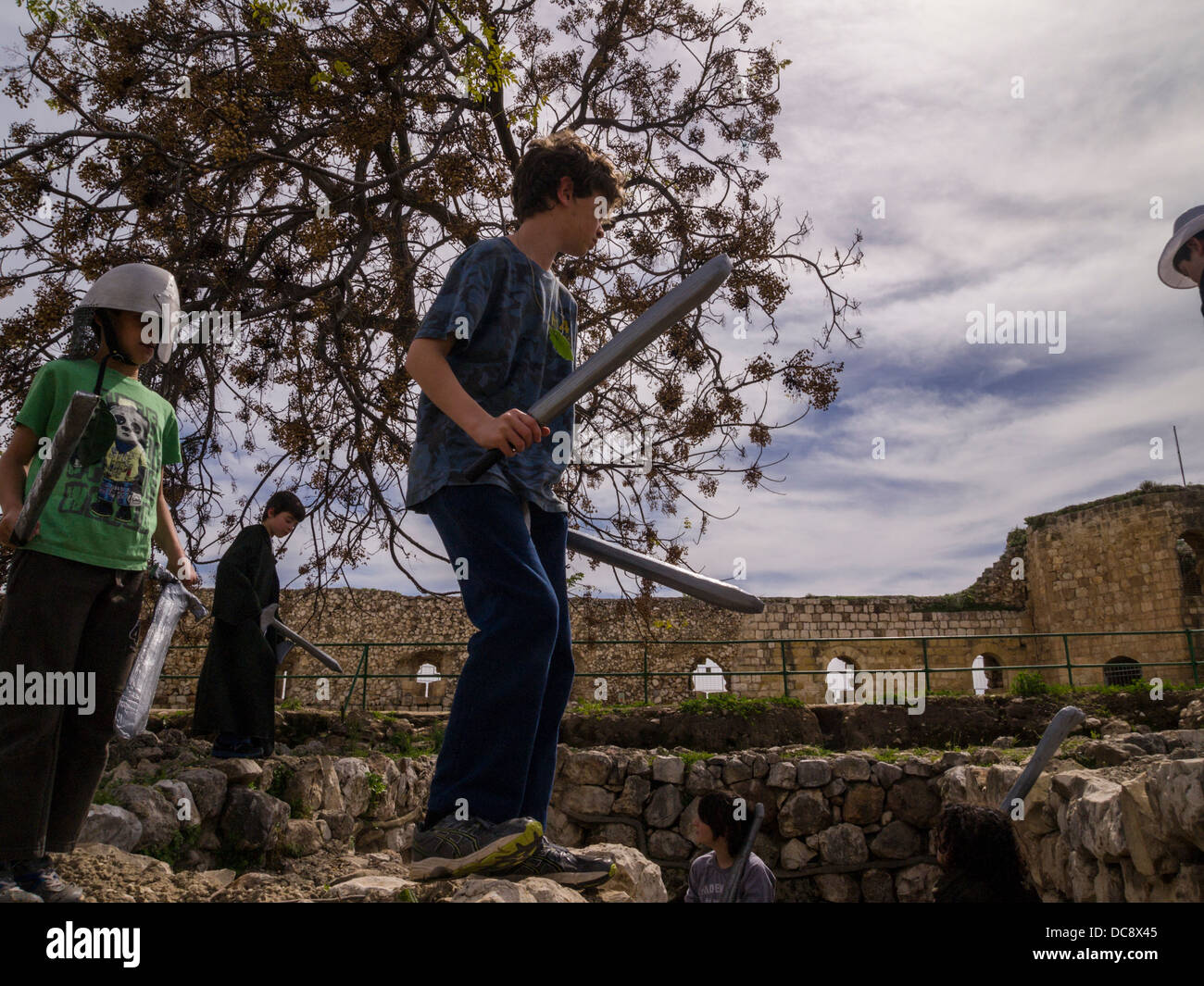 Rosh Haayin, Israel. Children with plastic swords and customs play ...
