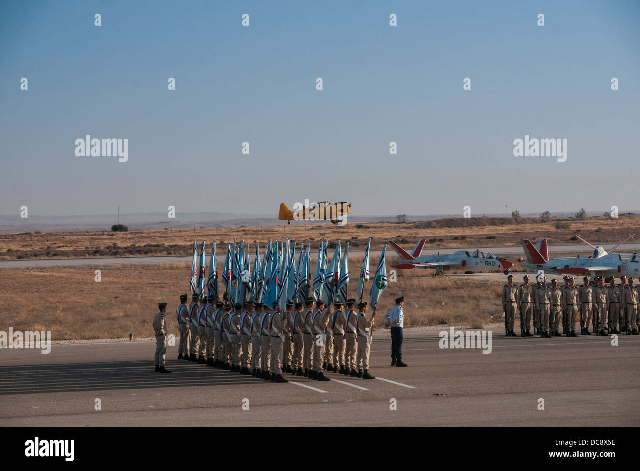 Israel. An old North American T-6 Texan/Harvard trainer aircraft flies ...