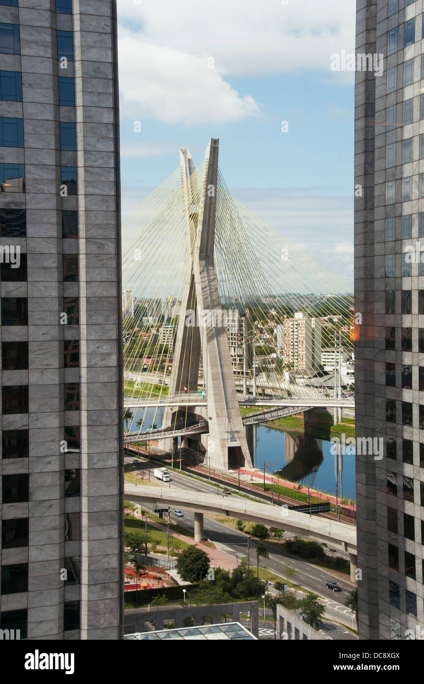 Octavio Frias de Oliveira Bridge, over the Pinheiros River; Sao Paulo ...