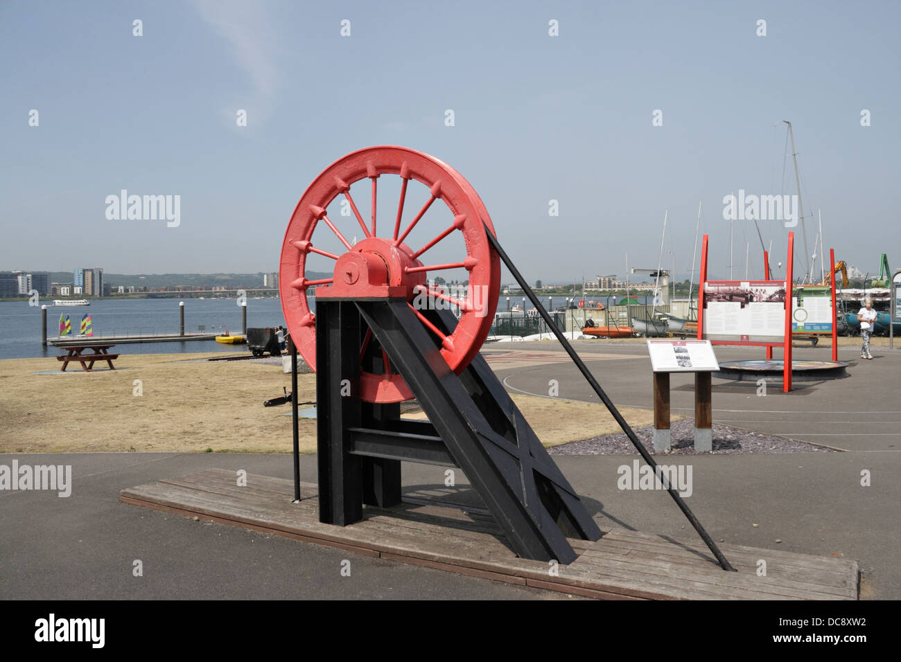 Age of Coal - Pithead wheel / Cardiff Bay barrage Wales, celebration of ...