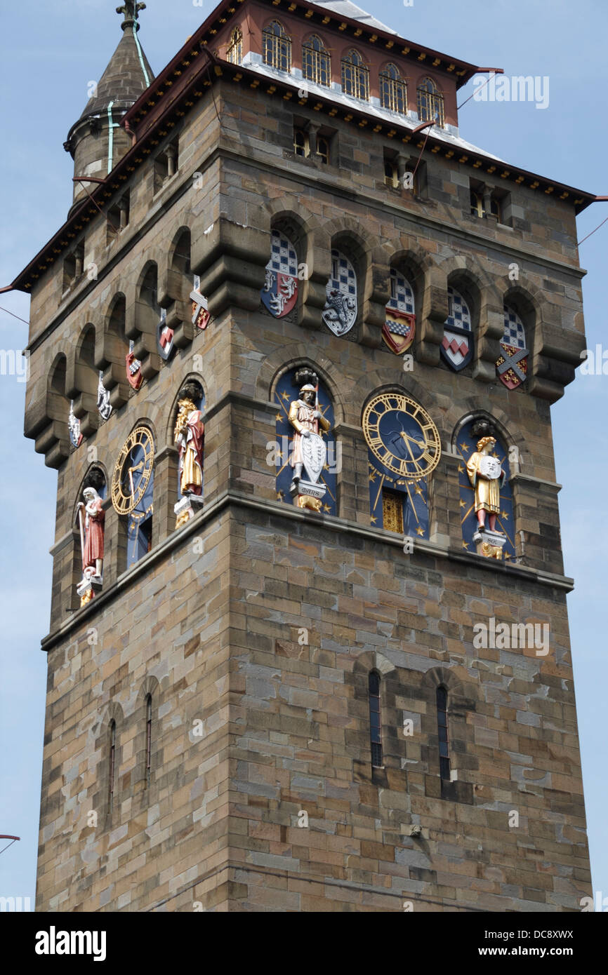 Cardiff castle clock tower Wales UK. City centre landmark building ...