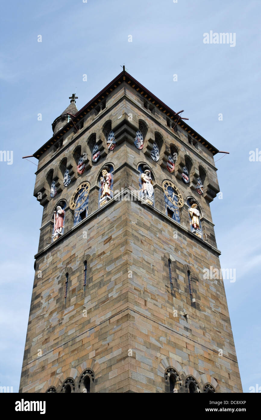 Cardiff castle clock tower Wales UK, city centre landmark Stock Photo ...