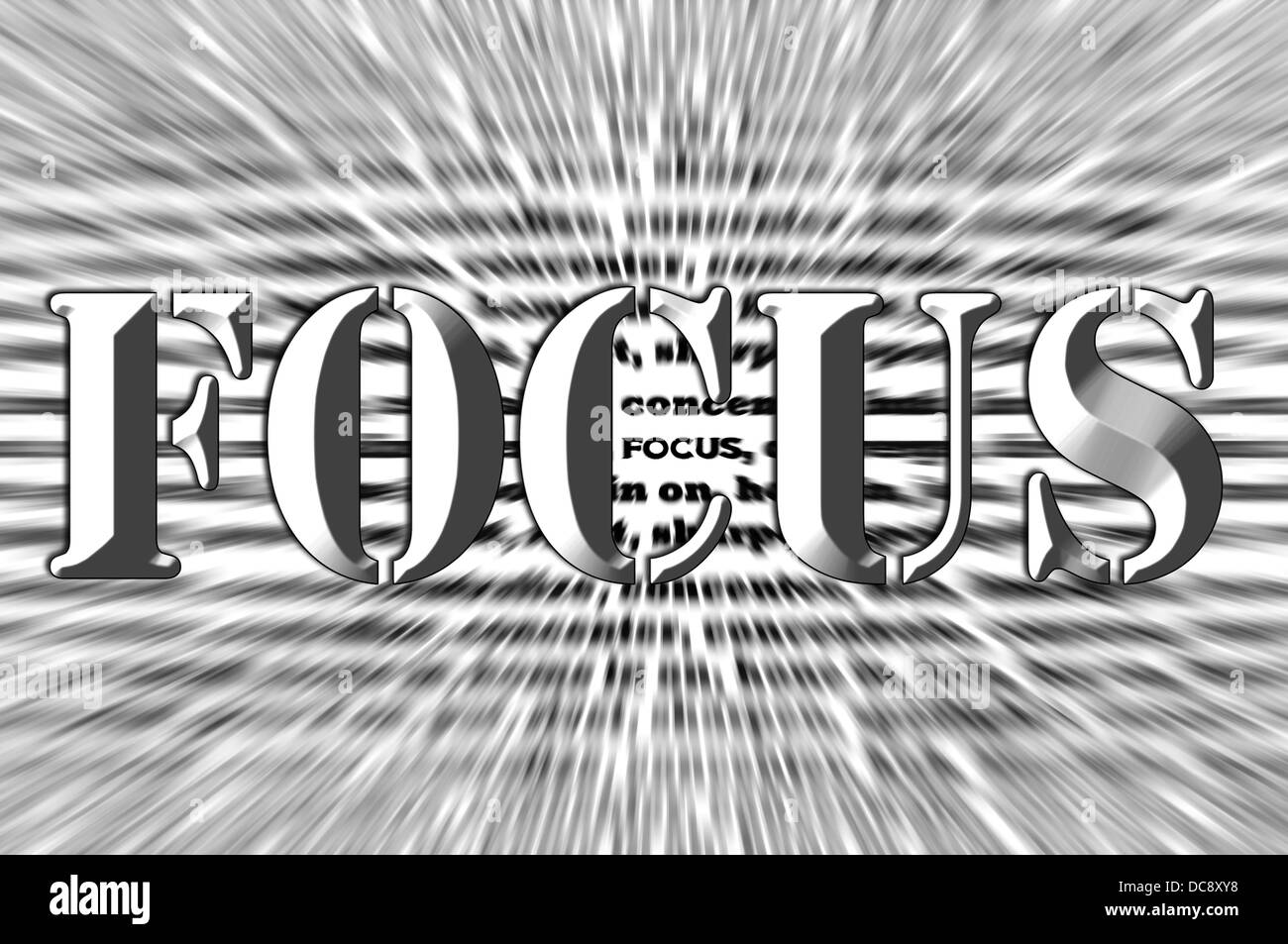 Focus - Chisel effect - White Font Stock Photo - Alamy