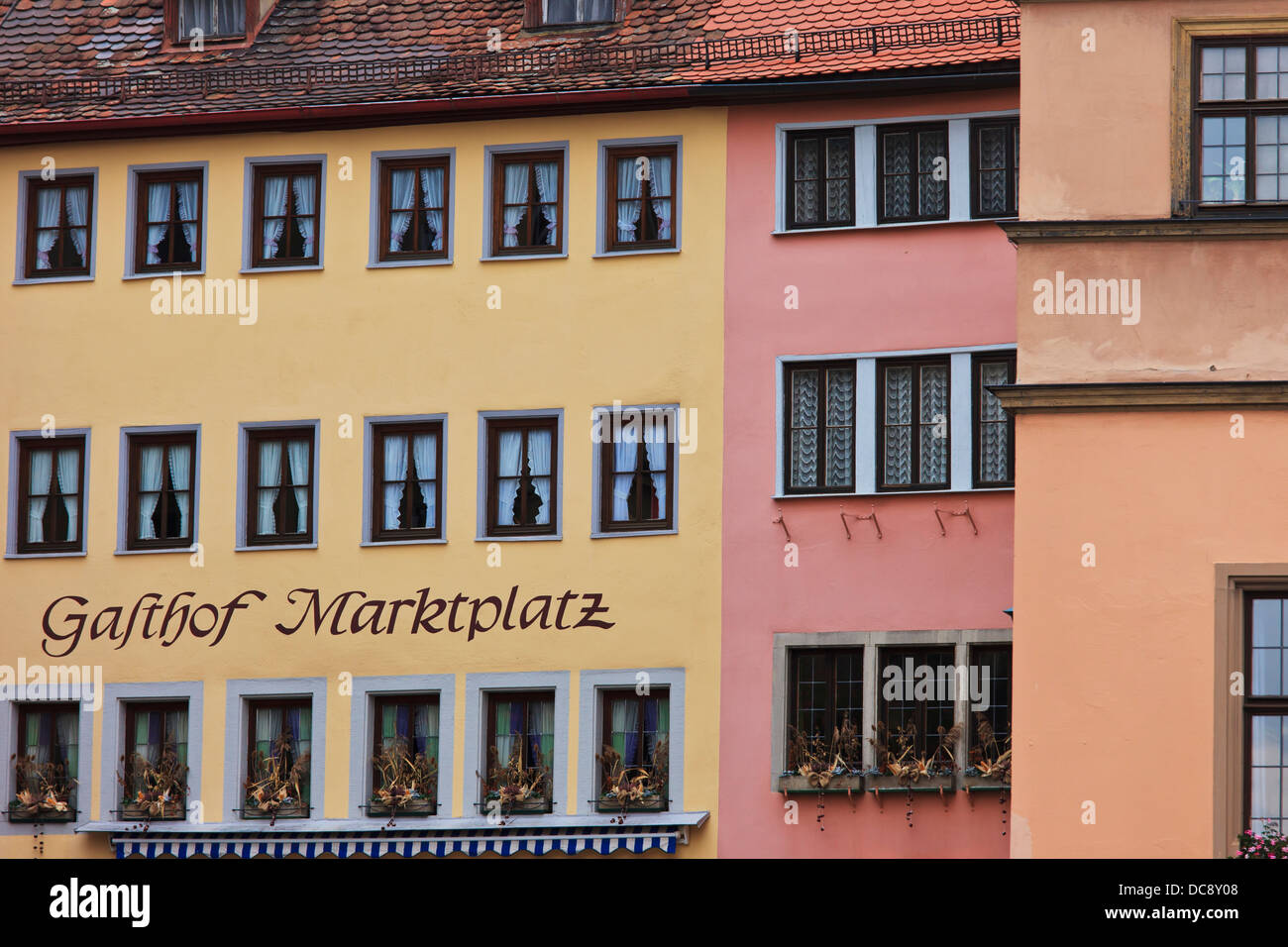 Colorful buildings of the Market Square in Rothenburg; Rothenburg ob ...