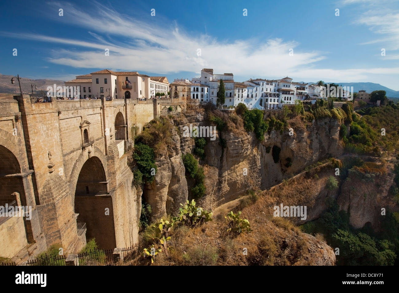 View of the Roman Bridge and the rest of Ronda; Ronda, Spain Stock ...