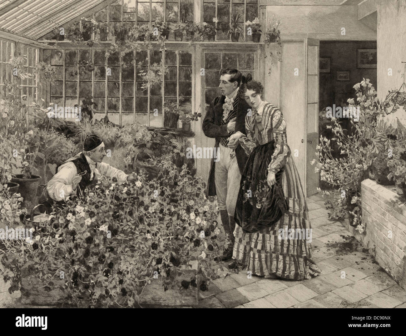 The Awakening - Couple checking out garden, circa 1880 Stock Photo - Alamy