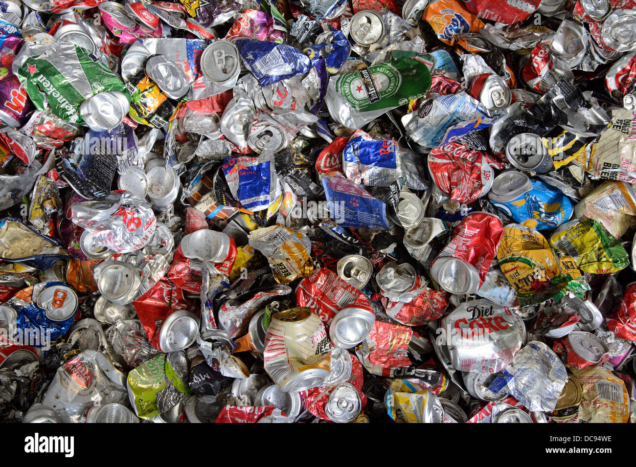 Aluminum alloy soft drink cans ( tin cans) collected for recycling at a ...