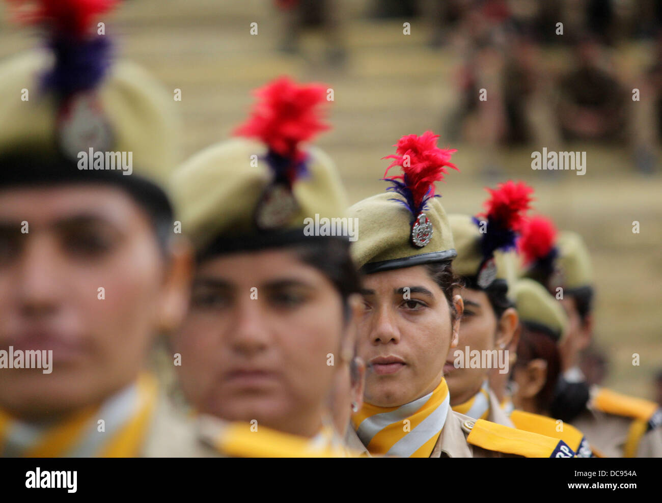 Srinagar, Kashmir, India. 13th Aug, 2013. An indian Female police take ...