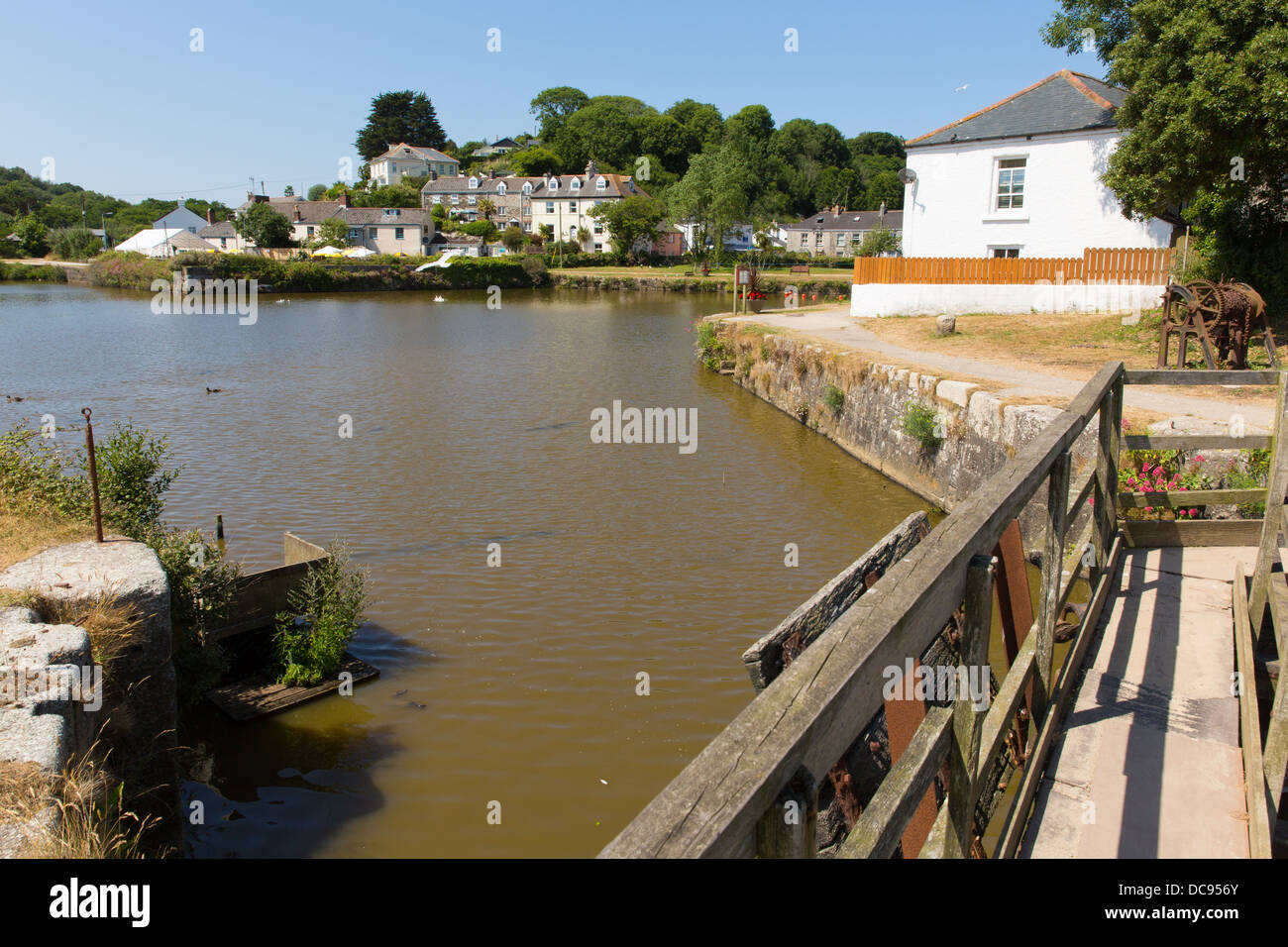Pentewan village harbour Cornwall England UK at the mouth of the St ...
