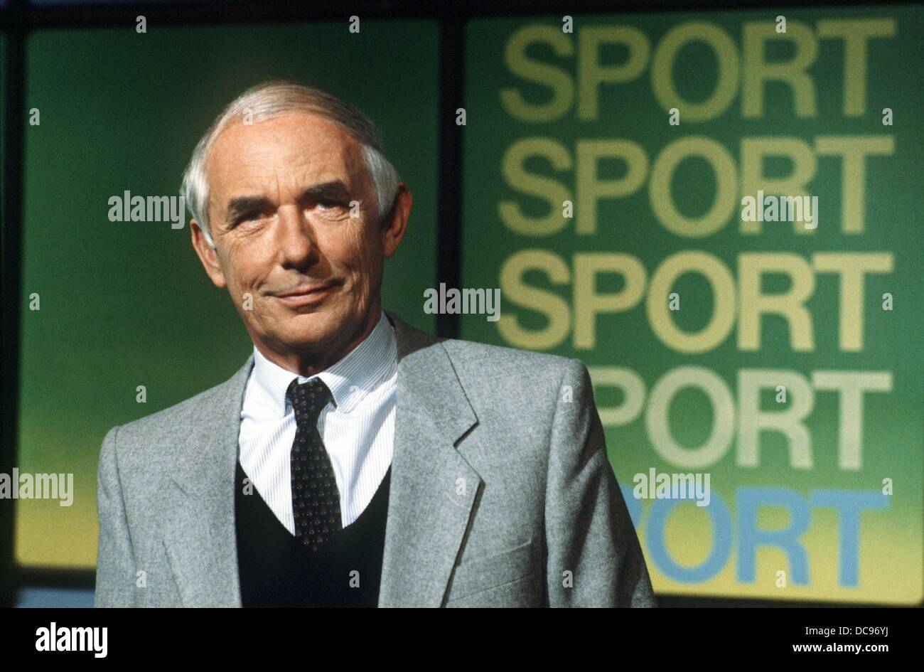 Sport presenter Ernst Huberty during a sports programme in January 1983 ...