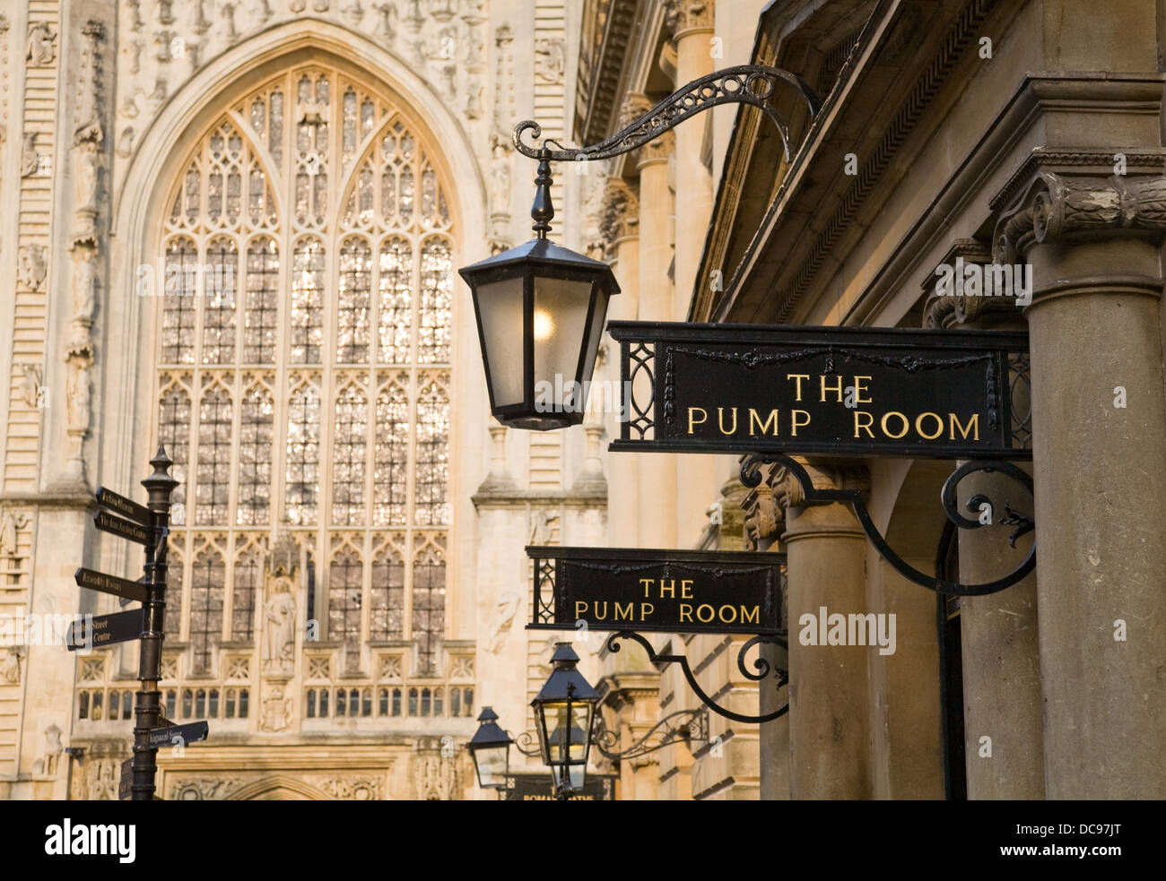Bath Pump rooms exterior signs and columns with the west window of Bath ...