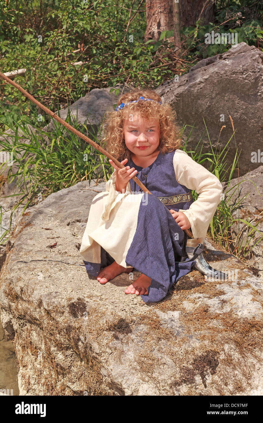 Little girl with fishing Stock Photo - Alamy