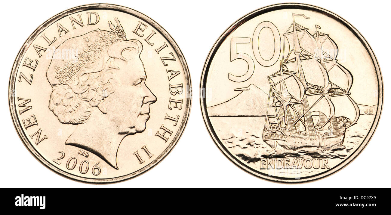 New Zealand coin: HMS Endeavour, the ship on which Captain Cook reached ...