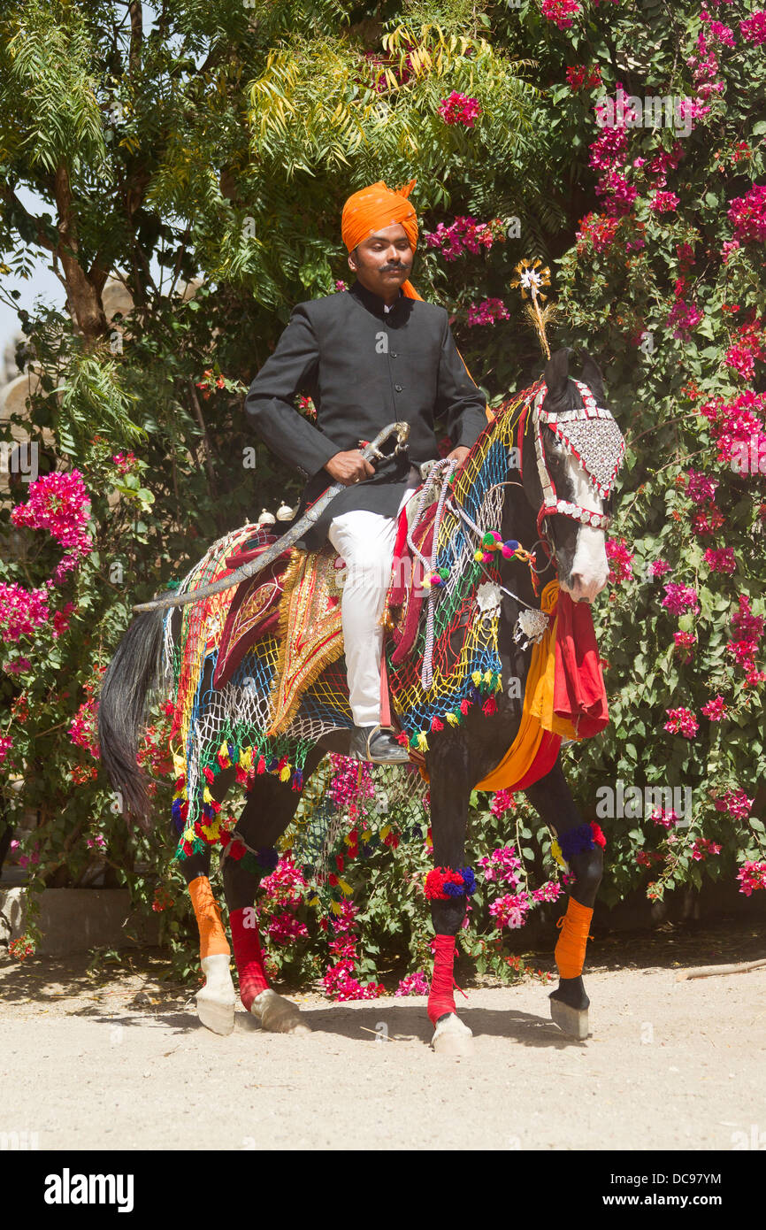 Marwari Horse Ajith Singh riding black stallion colourful traditional ...